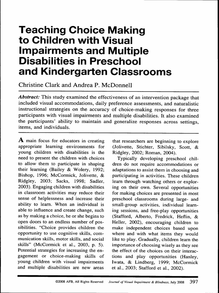 Teaching Choice Making | PDF | Visual Impairment | Disability