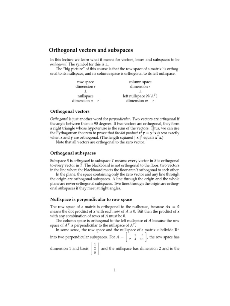 Mit18 06scf11 Ses2.1sum | PDF | Linear Subspace | Operator Theory