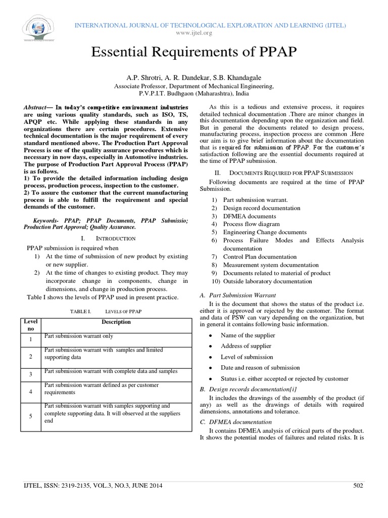 Essential Requirements of PPAP | PDF | Quality Assurance | Quality ...