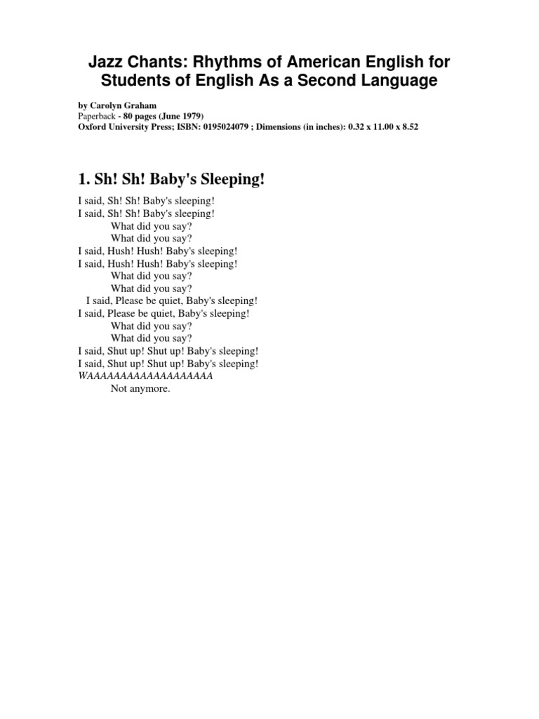 Jazz Chant Examples for ESL Students | PDF