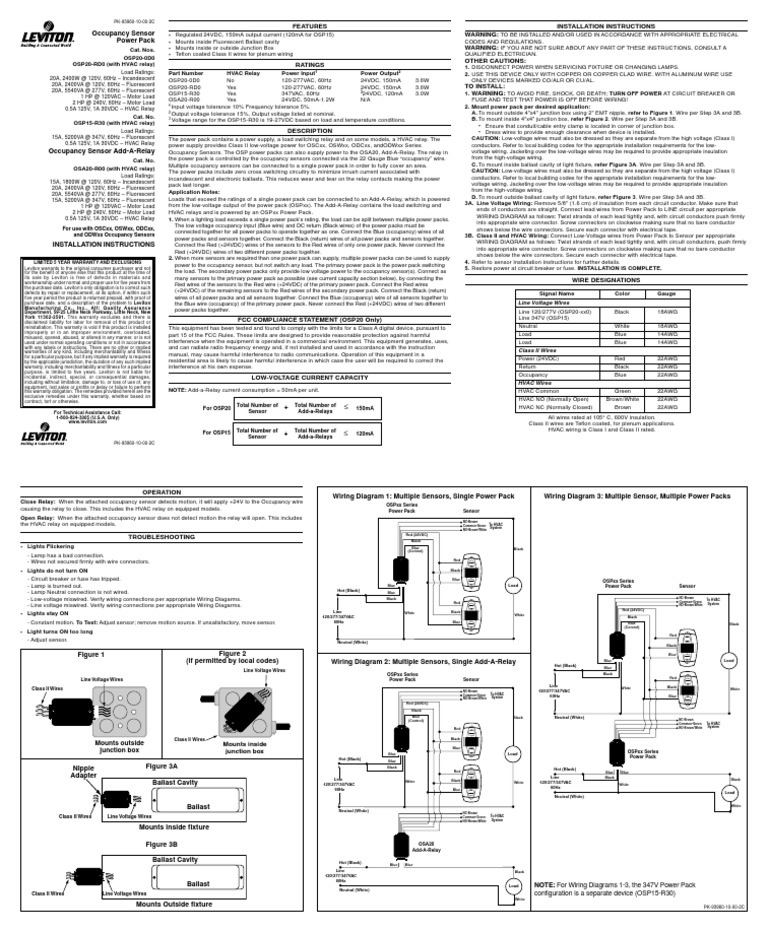 Occupancy Sensor Power Pack Instructions | PDF | Electrical Wiring | Relay