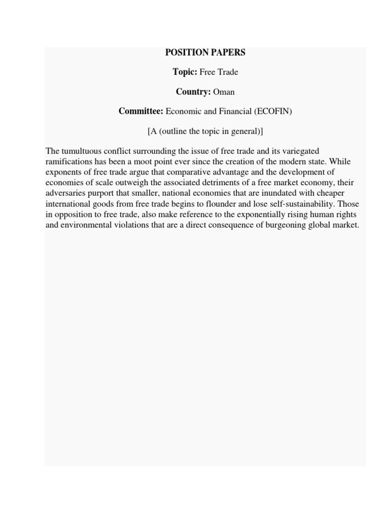 How To Write Position Papers For Model UN | PDF | Free Trade | World ...