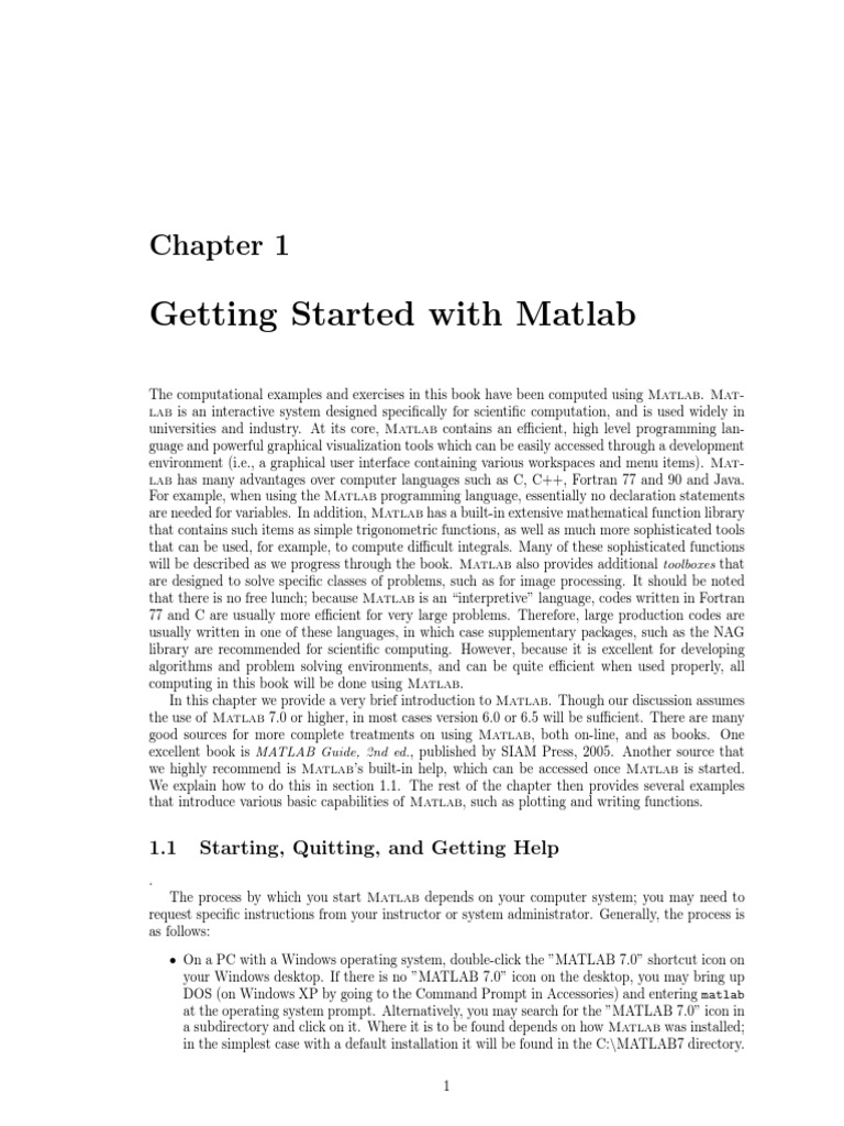 Getting Started With Matlab: 1.1 Starting, Quitting, and Getting Help | PDF | Matrix ...
