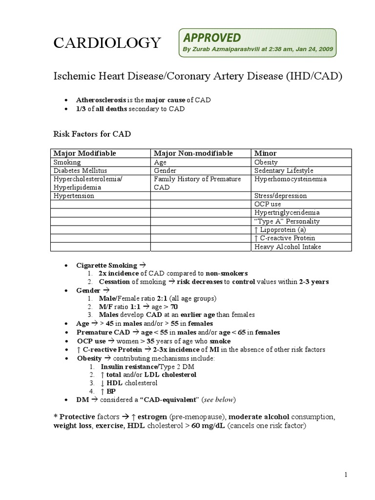 Cardiology Notes | PDF | Angina Pectoris | Myocardial Infarction