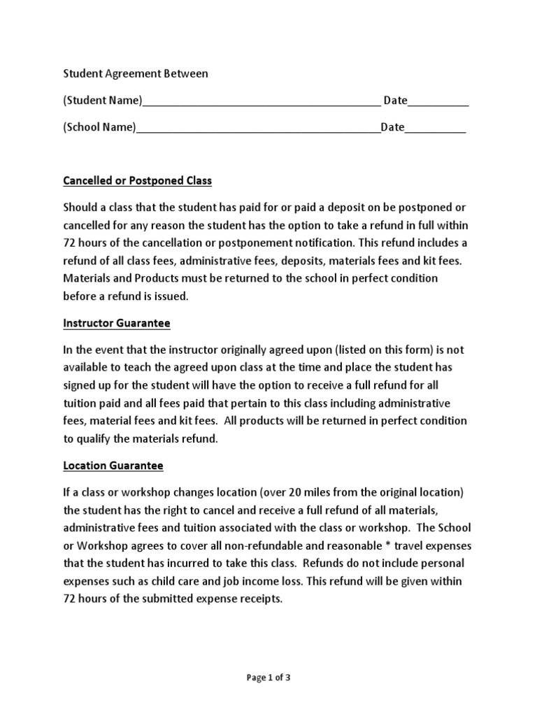 Student Class Refund Agreement | PDF | Payments | Pricing
