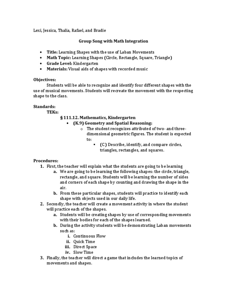 Math Integrated Lesson Plan | PDF | Shape | Geometry