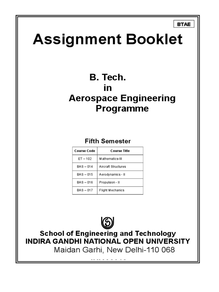 Assignment Booklet: B. Tech. in Aerospace Engineering Programme ...
