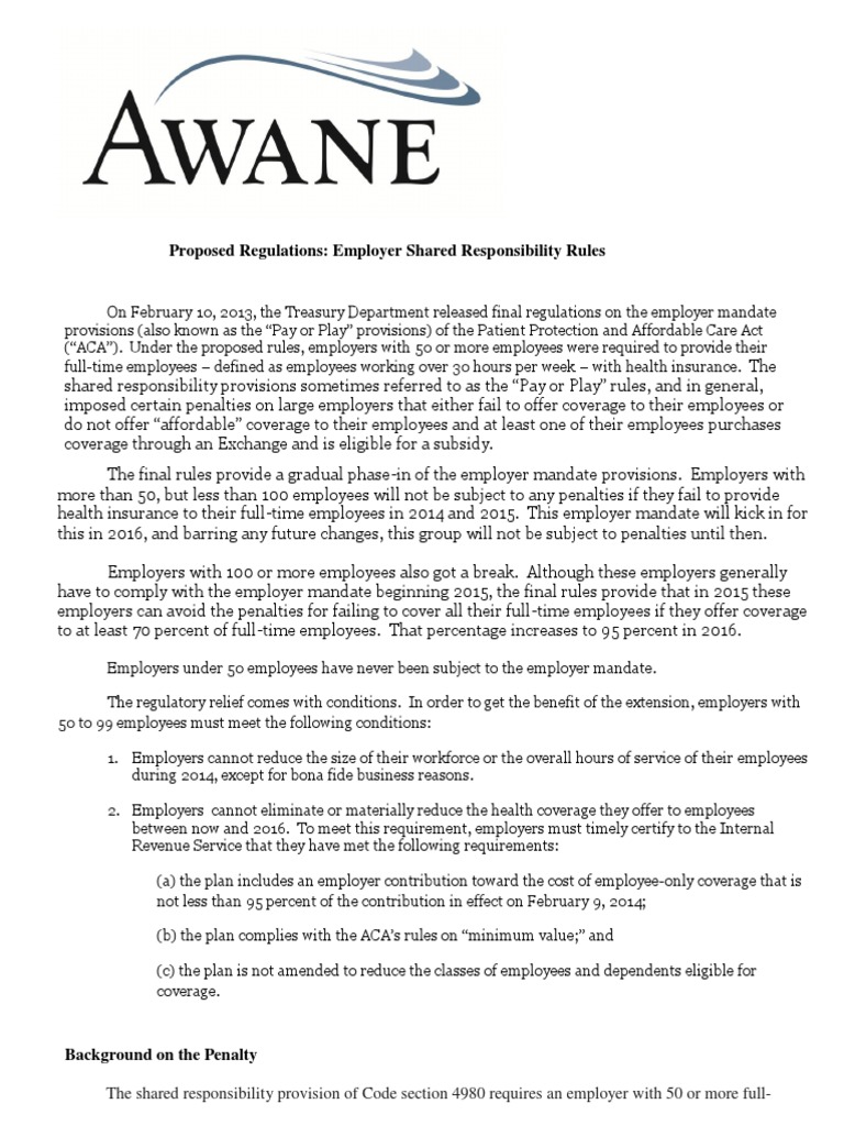Employer Shared Responsibility Rules | PDF | Health Insurance Mandate ...