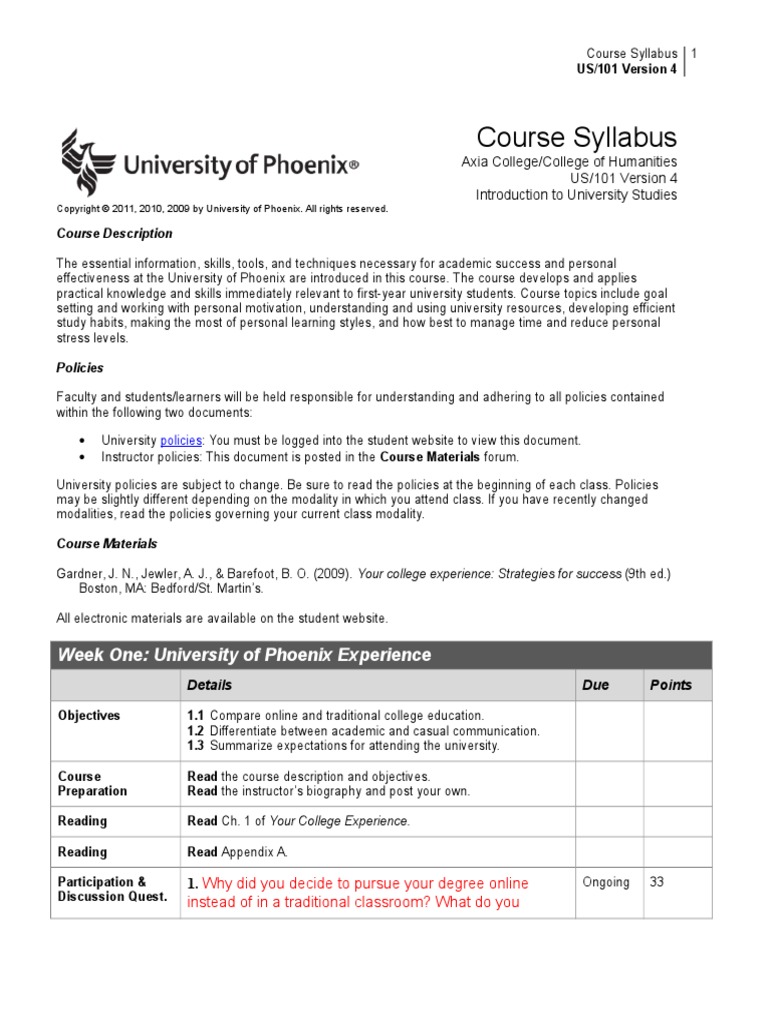 US/101 Course Syllabus Overview | PDF | Syllabus | Educational Technology