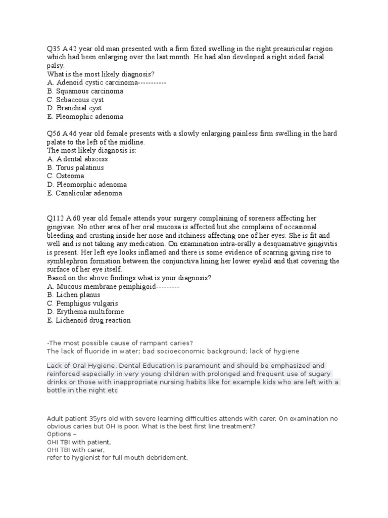 ORE Part 1 Exam Sample Questions | PDF | Mouth | Clinical Medicine