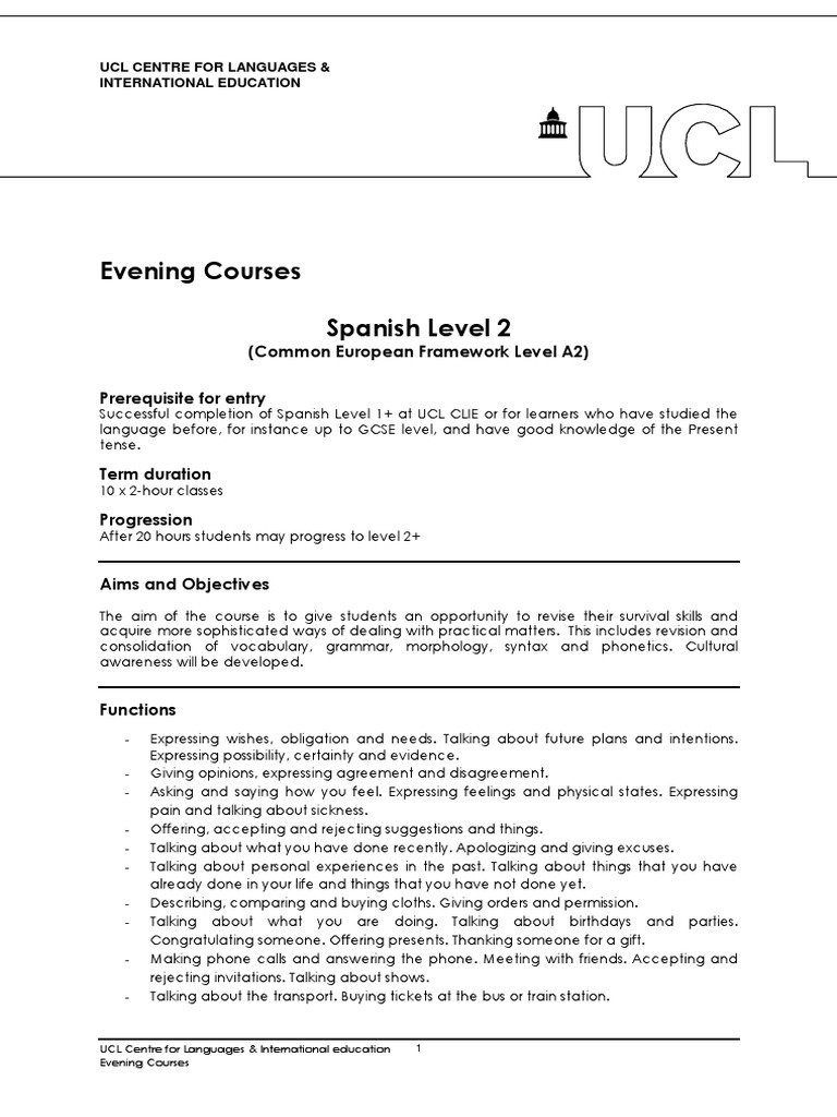 Evening Courses Spanish Level 2: (Common European Framework Level A2 ...