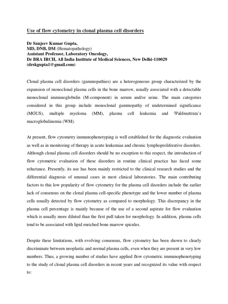 10 Use of Flow Cytometry in Clonal Plasma Cell Disorders | PDF ...