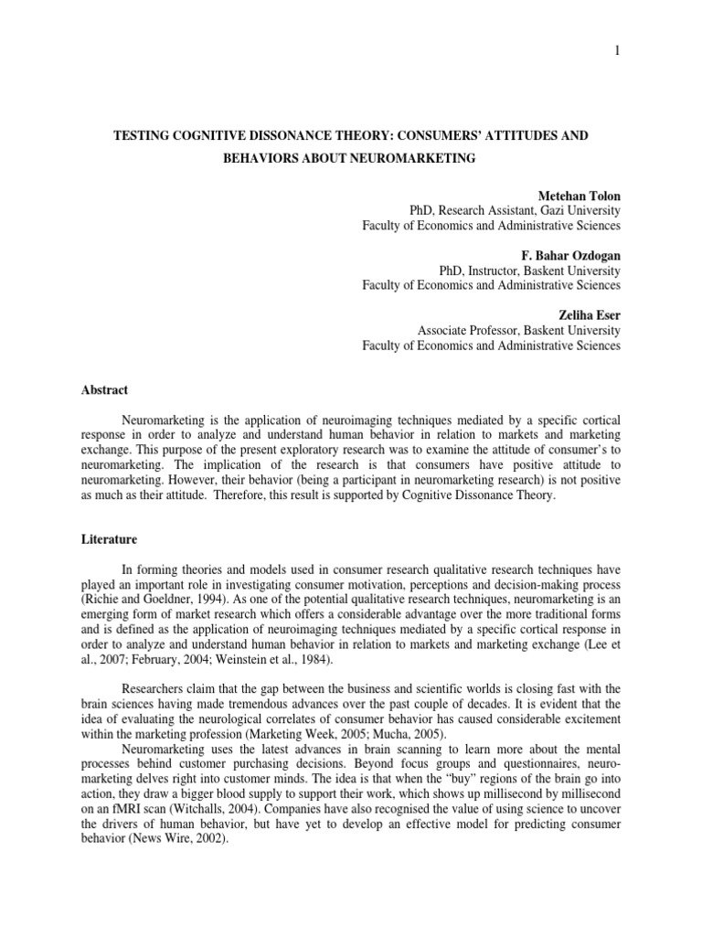 Testing Cognitive Dissonance Theory Consumers Attitudes and Behaviors ...