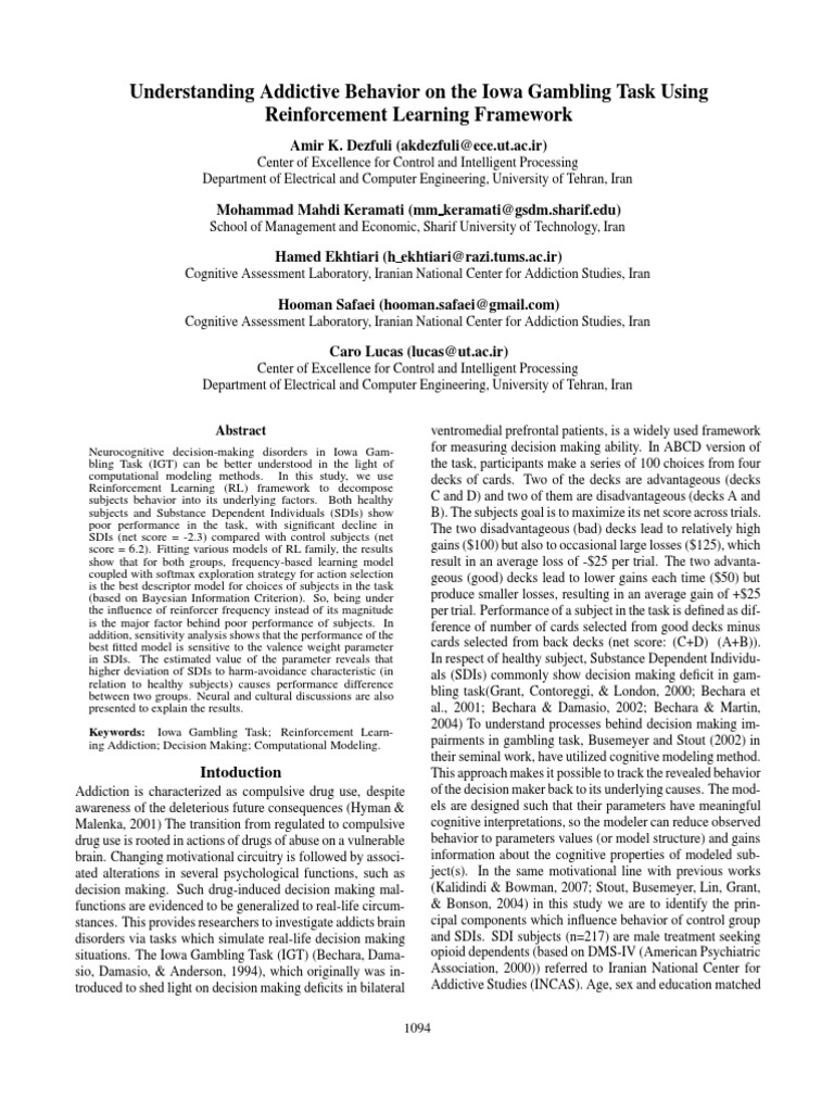 Cogsci08 p1094 | PDF | Decision Making | Substance Abuse
