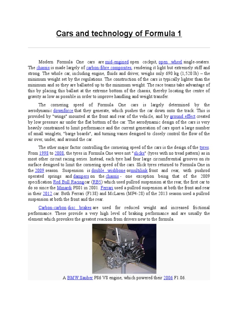 Cars and Technology of Formula 1 | PDF | Formula One | Automobiles