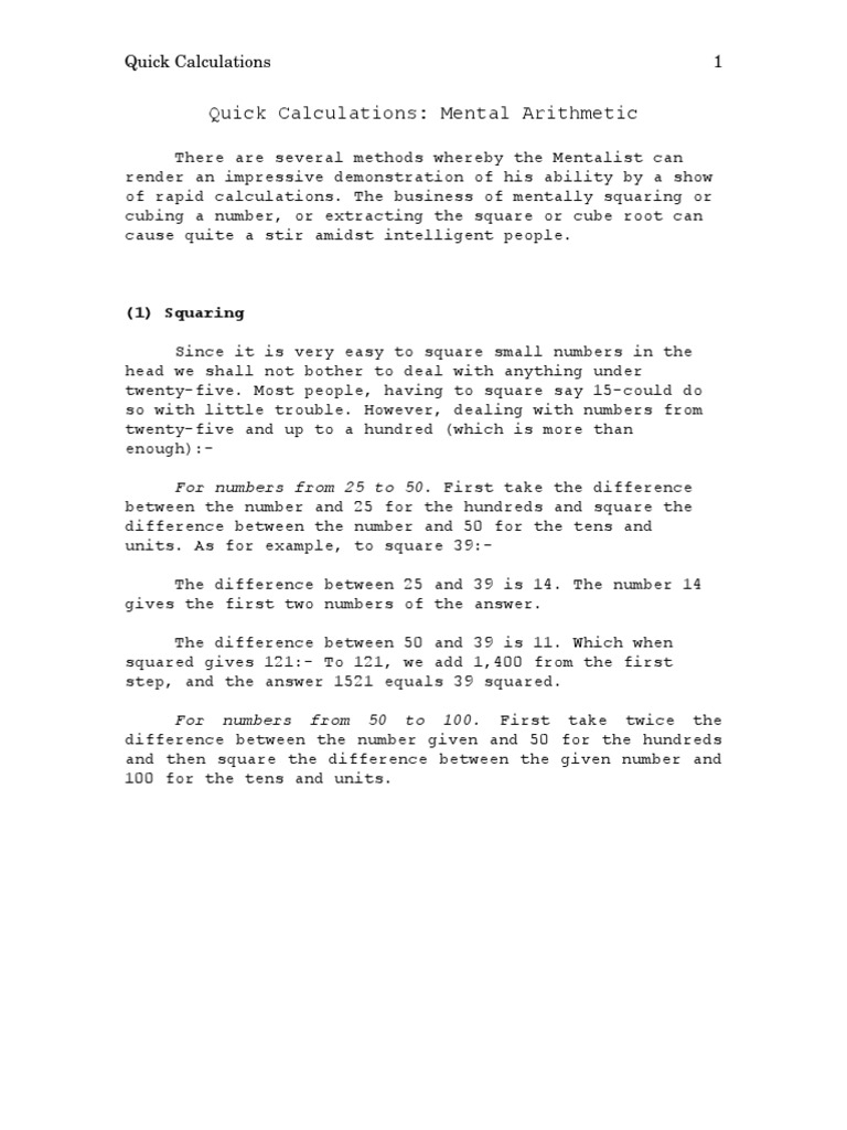 Quick Calculations | PDF | Teaching Mathematics | Science