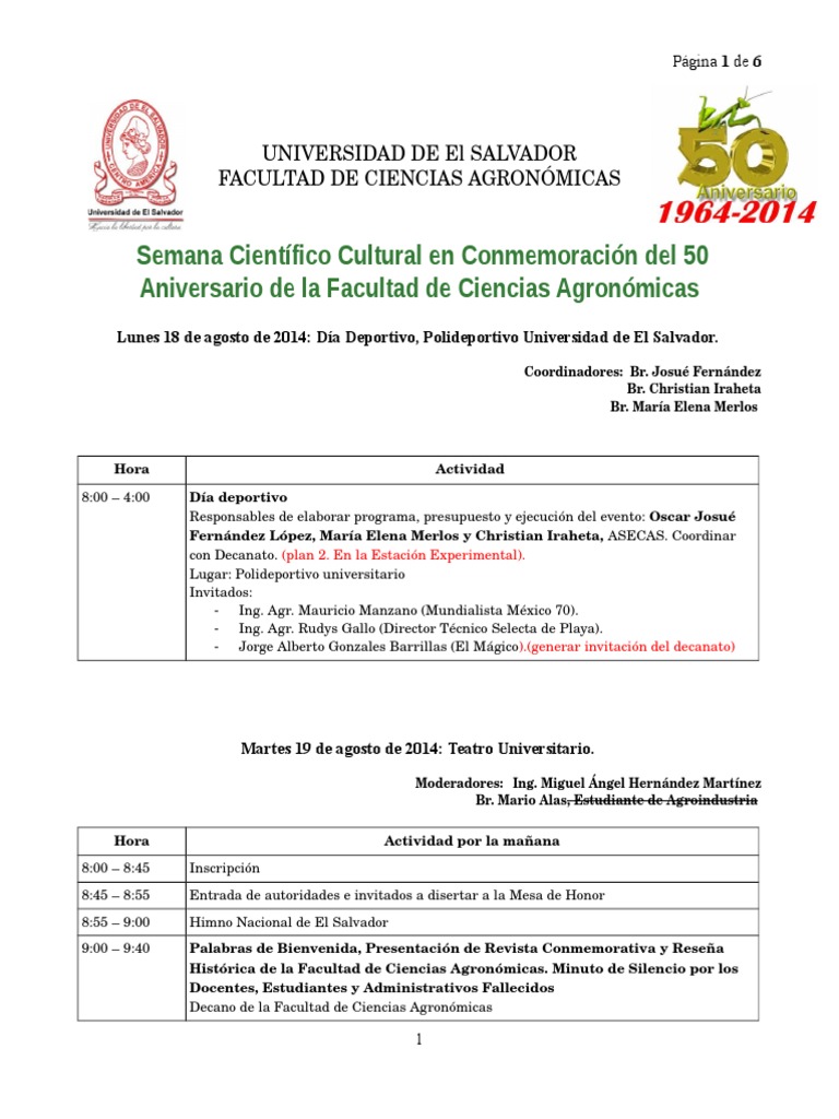 Programa 50 Aniversario - 210614 | PDF | El Salvador | Science