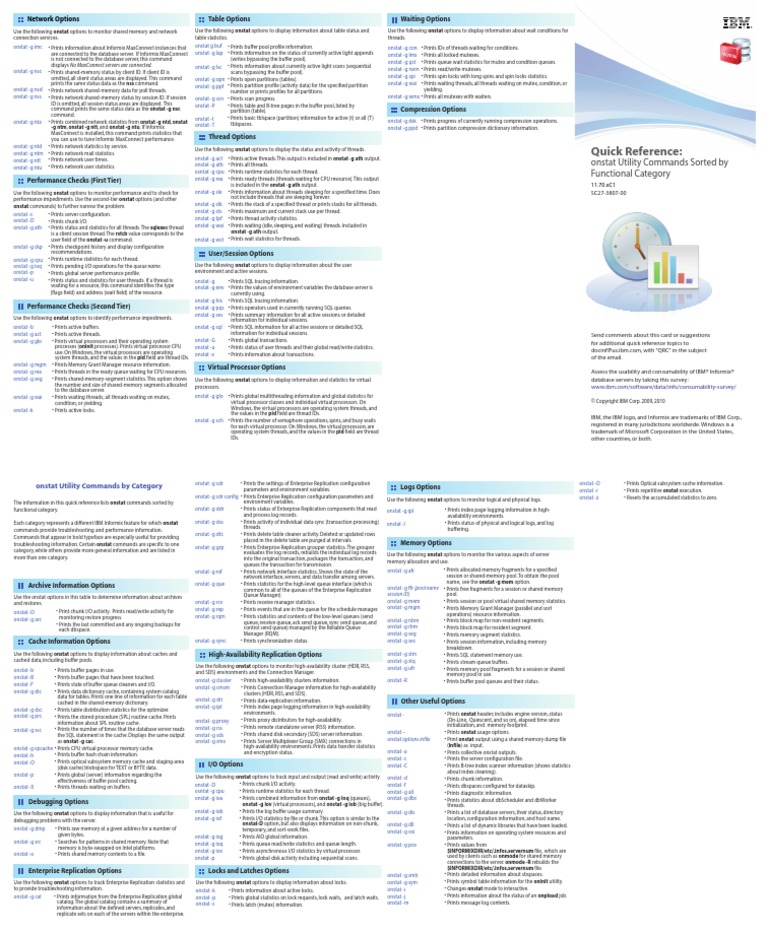 Quick Reference:: Onstat Utility Commands Sorted by Functional Category | PDF | Cache (Computing ...