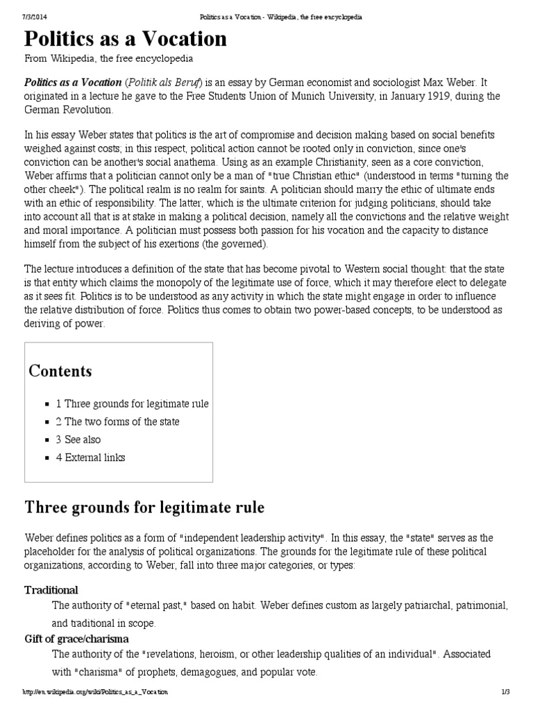 Politics As A Vocation | PDF | Max Weber | Political Science