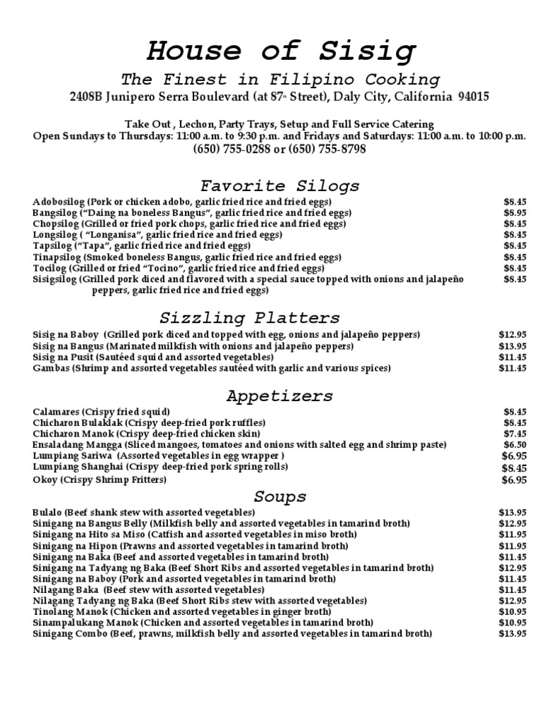 House of Sisig Menu | PDF | Desserts | Foods