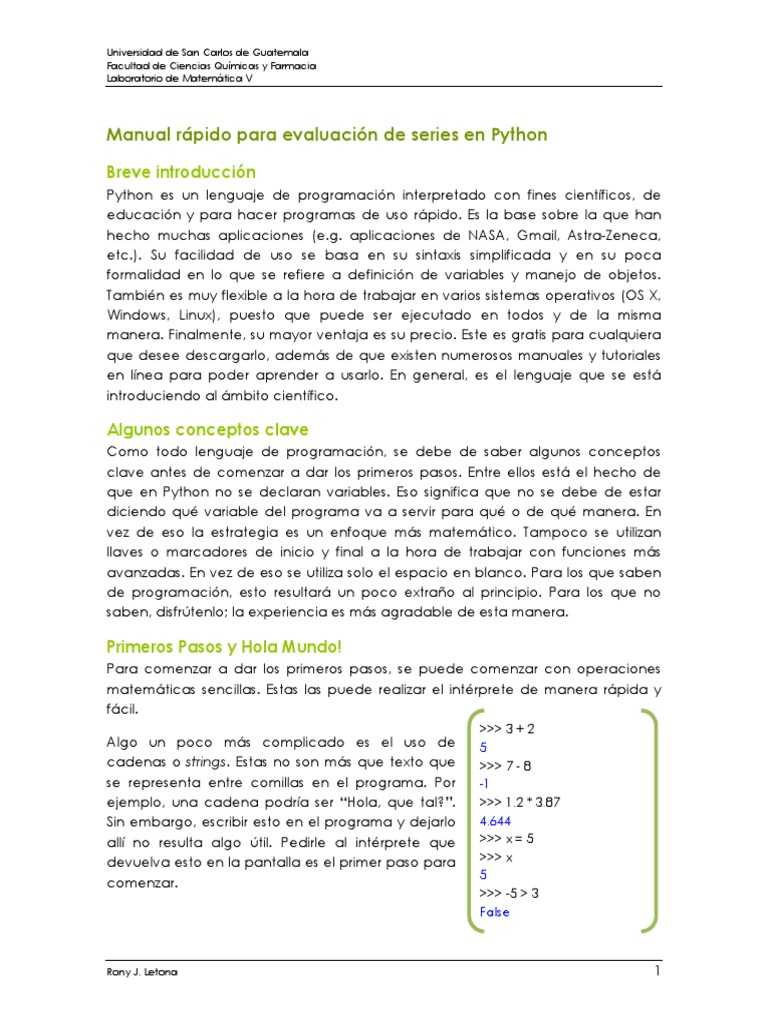 Manual Rapido para Evaluacion de Series en Python | PDF | Comillas | Lenguaje de programación