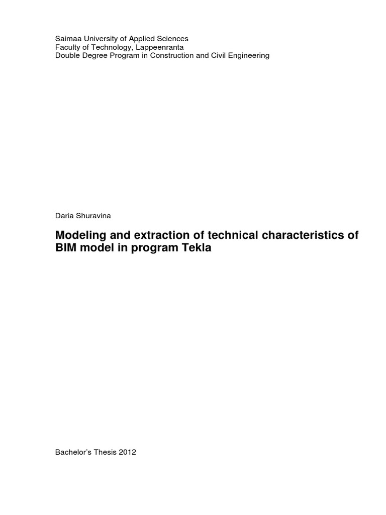 Modeling and Extraction of Technical Characteristics of BIM Model in Program Tekla Bachelor's ...