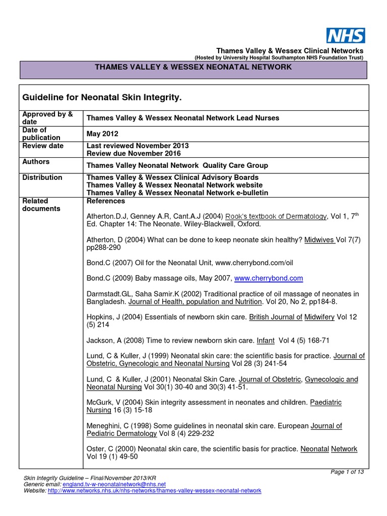 Skin Integrity Guideline - Final | PDF | Infants | Diaper