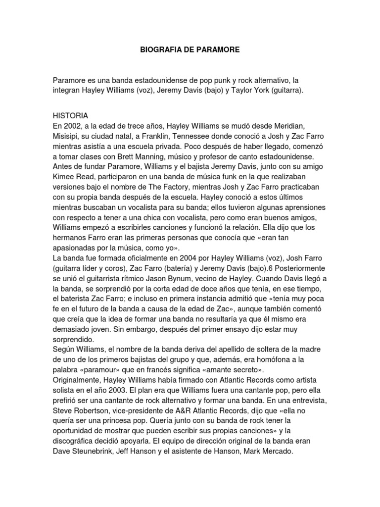 Biografia de Paramore | PDF | Ocio | Entretenimiento (general)