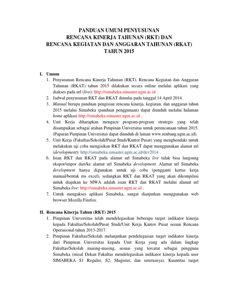 Panduan Umum Penyusunan RKT Rkat 2015 Upload | PDF