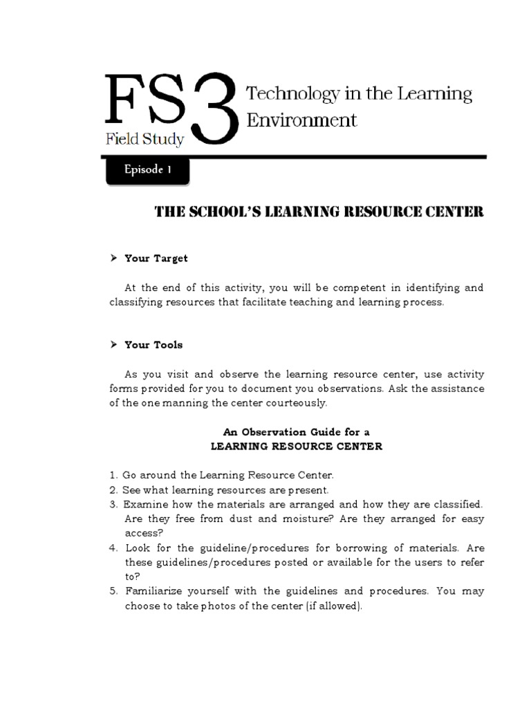 Learning Resource Center Observation Guide | PDF | Career & Growth