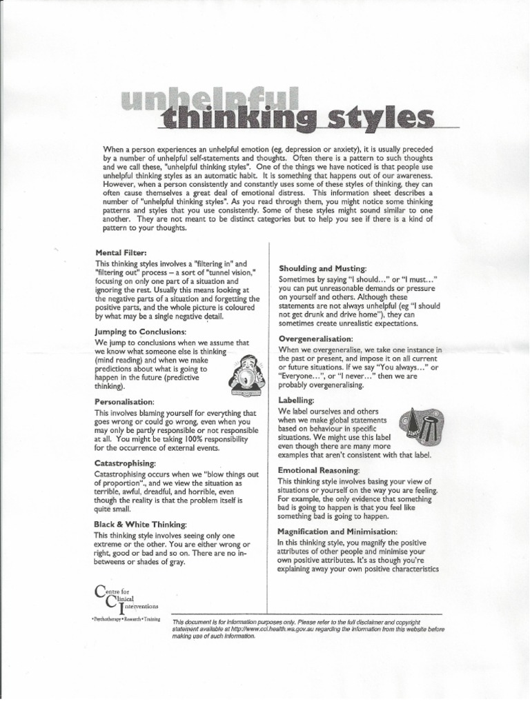 Unhelpful Thinking Styles | PDF