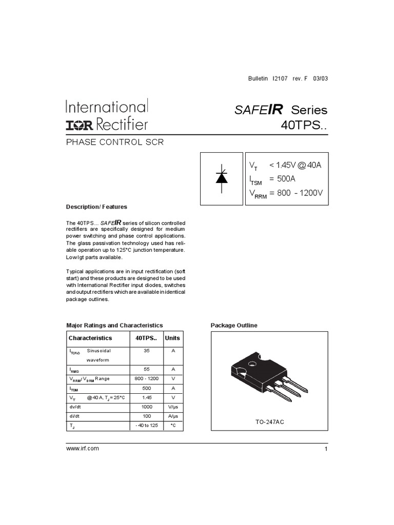 40TPS12 Thyristor Specifications | PDF | Rectifier | Electrical Engineering
