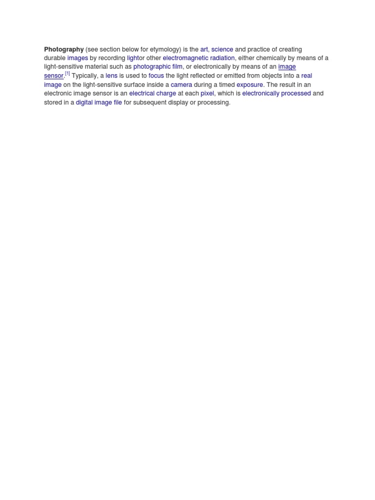 Photography (See Section Below For Etymology) Is The | PDF | Science ...