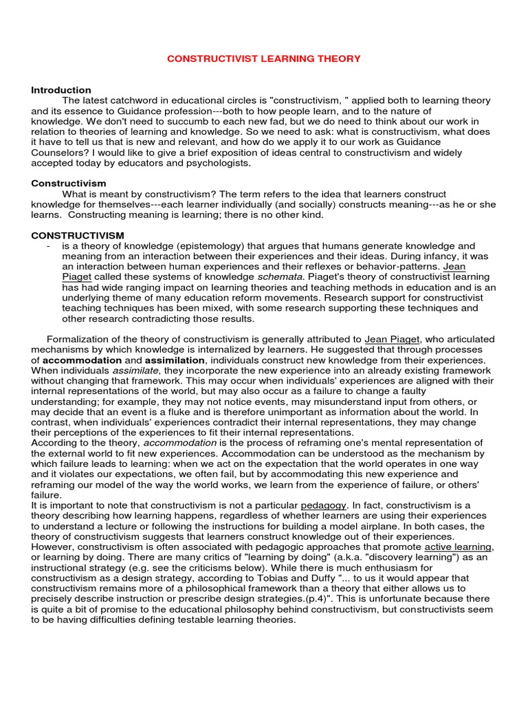 Constructivist Learning Theory | PDF | Constructivism (Philosophy Of ...