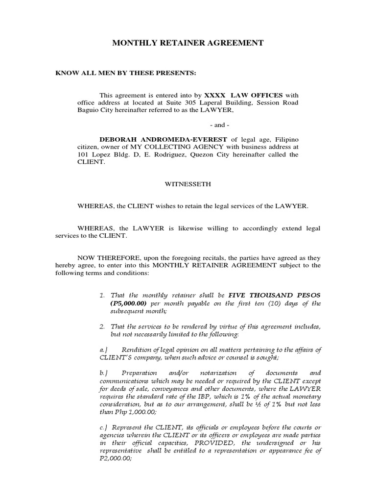 Monthly Retainer AgreemeNT | PDF | Lawyer | Government Information