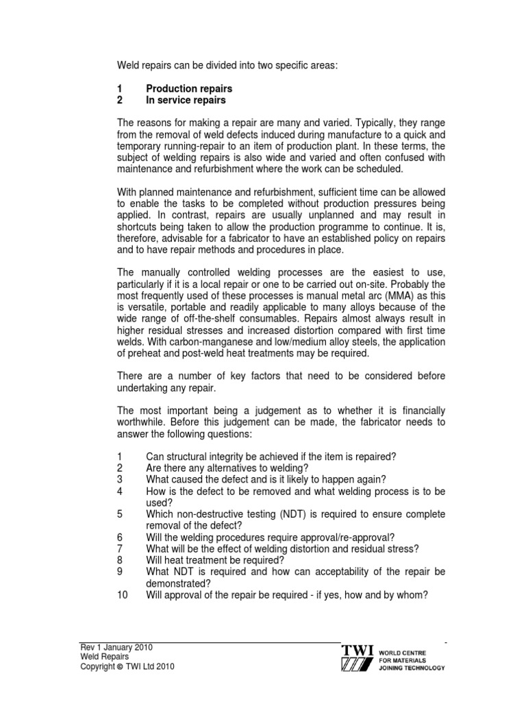 21 Weld Repairs | PDF | Nondestructive Testing | Welding
