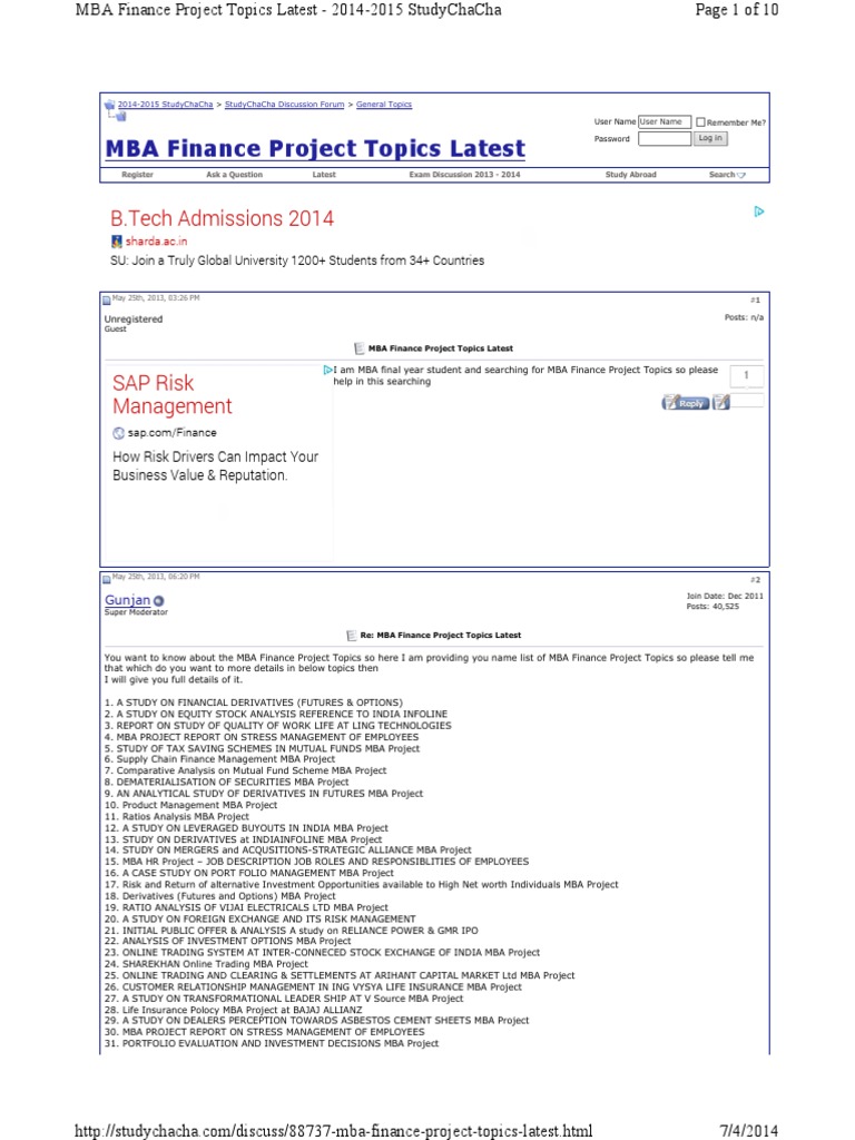 Mba Finance Project Topics | PDF | Investing | Stocks