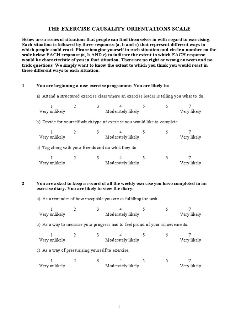 The Exercise Causality Orientations Scale | PDF