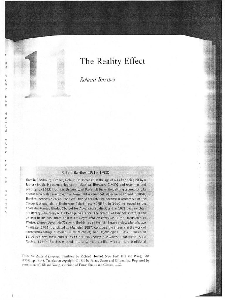 Reality Effect, Roland Barthes | PDF