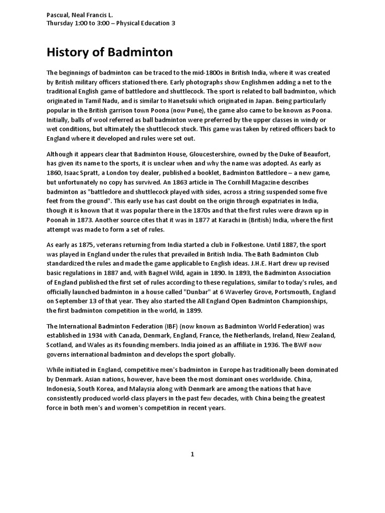 History of Badminton | Racquet Sports | Sports