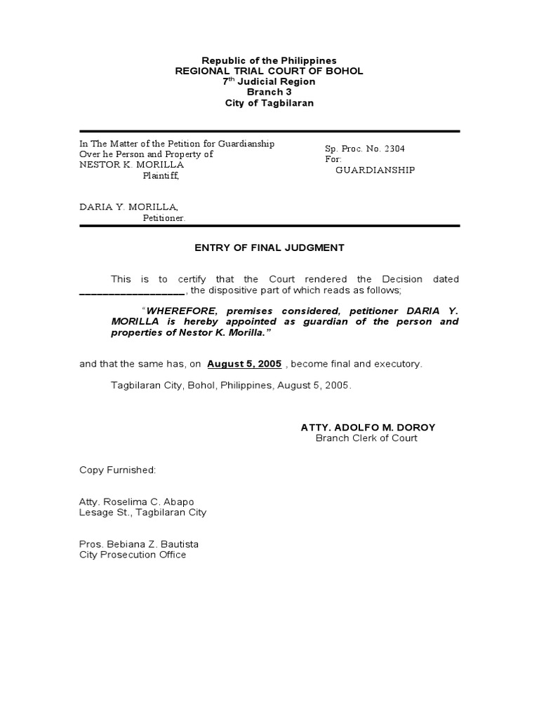 Final Judgment on Guardianship Case | PDF | Law
