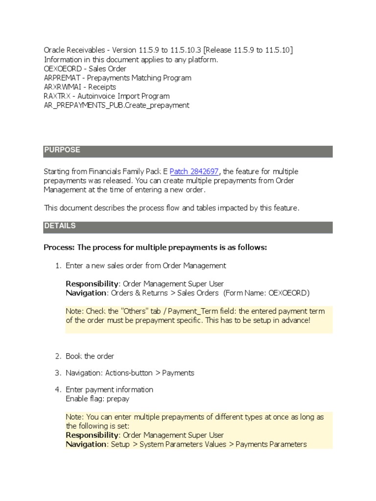 Oracle OM Prepayment Doc Id 280353.1 | PDF | Invoice | Application ...