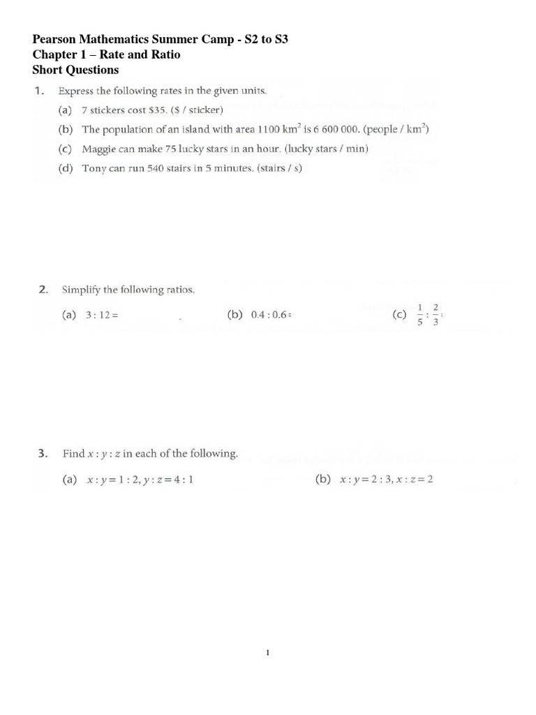 Pearson Math Camp: Rates & Ratios | PDF | Teaching Mathematics