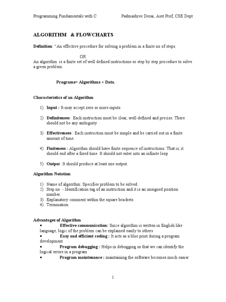 Algorithms Flowcharts Notes | PDF | Algorithms | Computer Programming Algorithms Flowcharts Notes | PDF | Algorithms | Computer Programming
