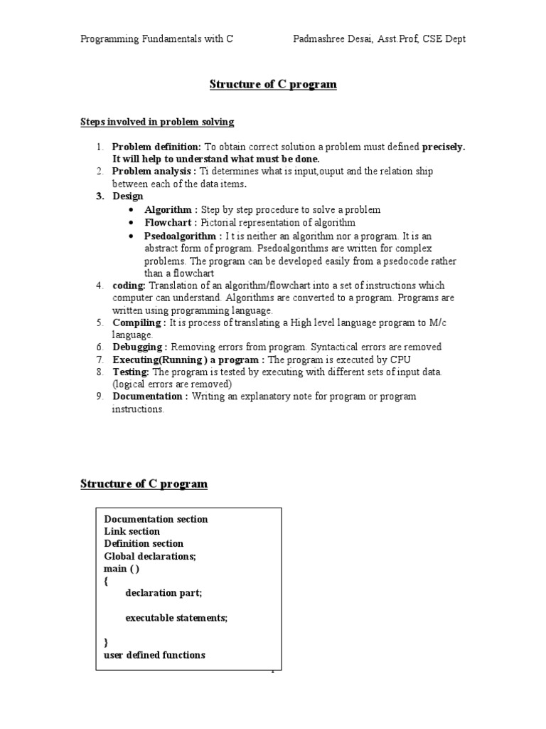 Structure C Program Notes Pdf Computer Program Programming