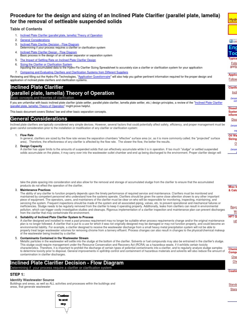 Procedure For The Design and Sizing of An Inclined Plate Clarifier ...