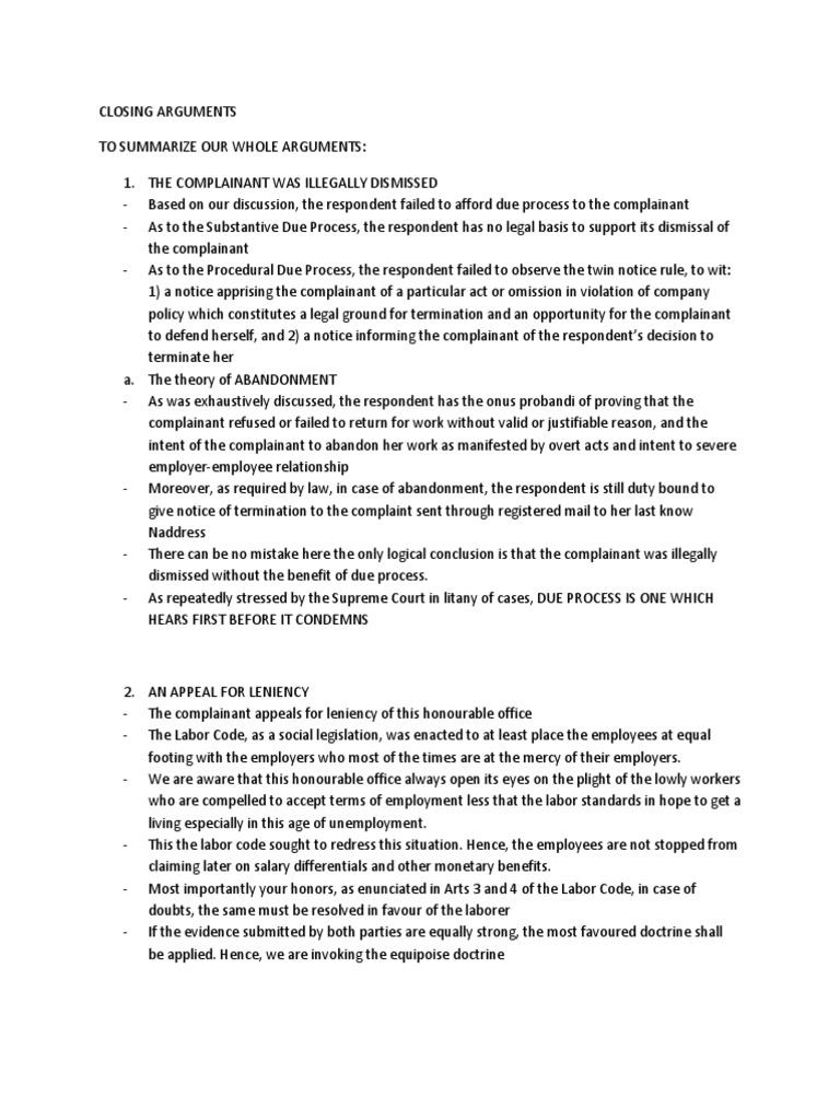 Closing Arguments | Due Process | Employment Closing Arguments | Due Process | Employment