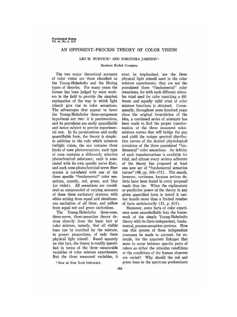 (1957) An Opponent-Process Theory of Color Vision | PDF | Color ...