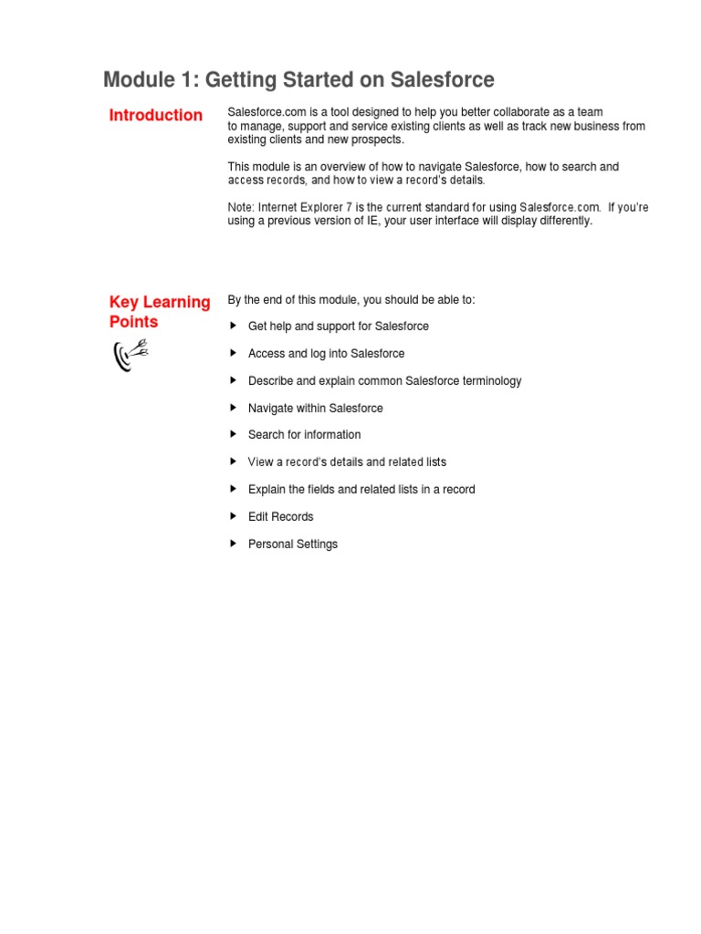 Module 1 Sfdc Getting Started Pdf Salesforcecom Tab Gui