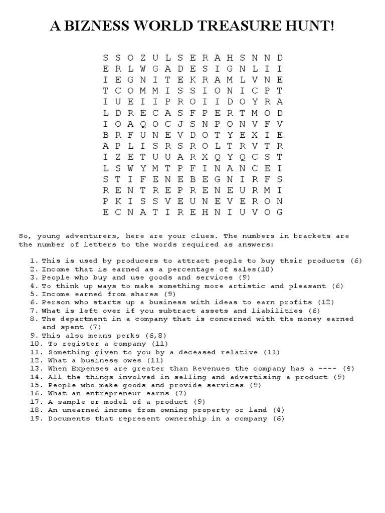 Business Vocabulary Treasure Hunt | PDF | Income | Processes